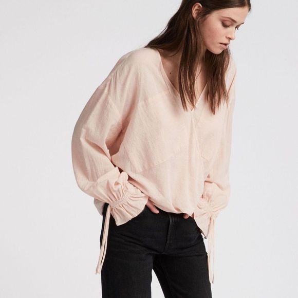 All Saints | Tops | All Saints Pale Pink Penny Faux Wrap Top | Poshmark